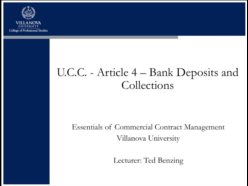 U.C.C. Article 4: Bank Deposits and Collections